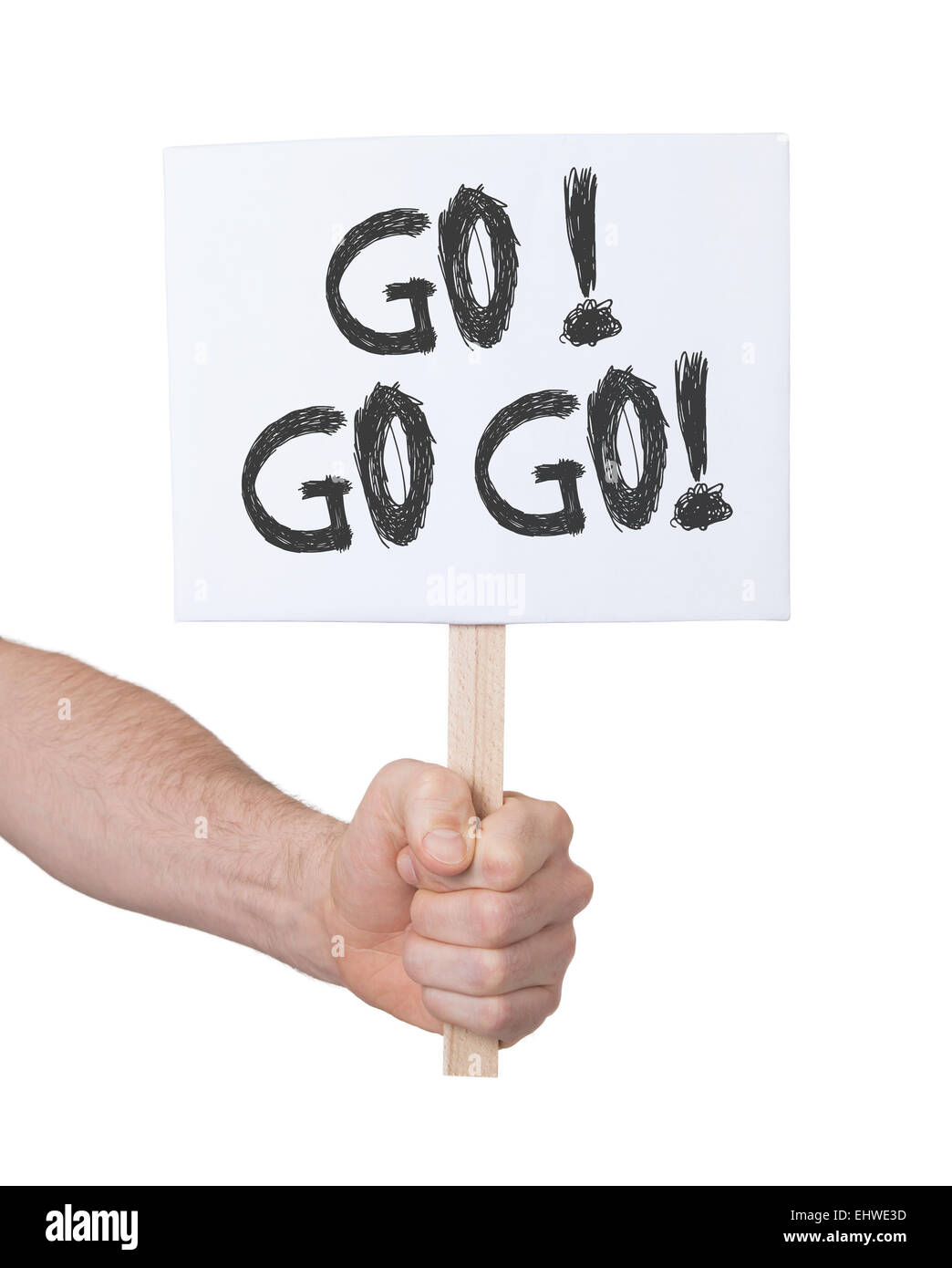 Hand holding sign, isolated on white - Go Stock Photo - Alamy