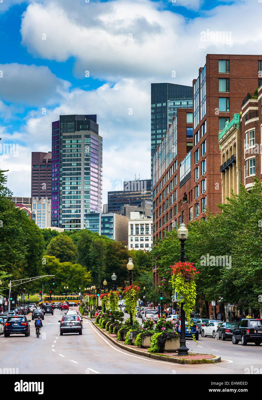 Buildings along a divided street in Boston, Massachusetts Stock Photo ...