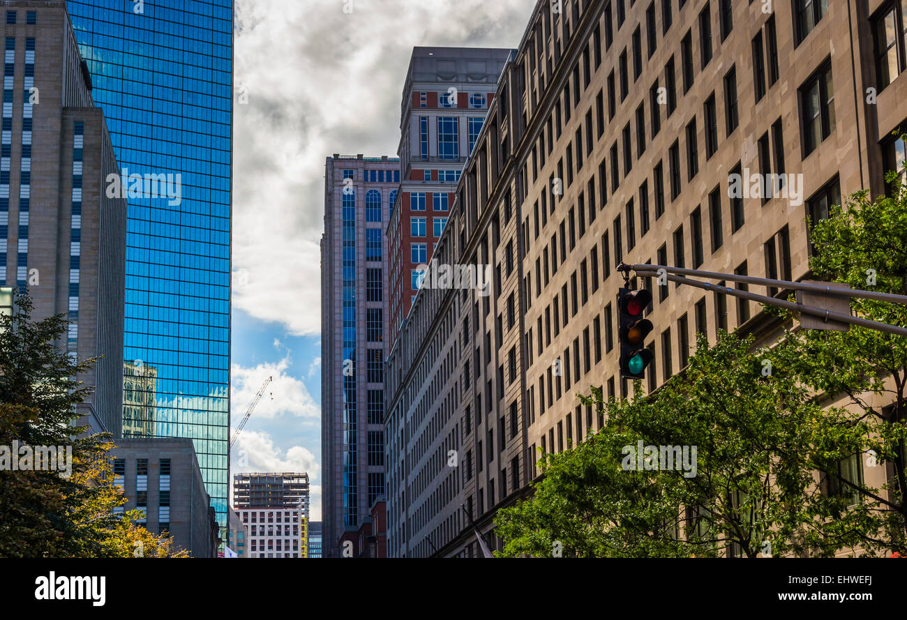 Buildings and traffic light on a street in Boston, Massachusetts Stock ...