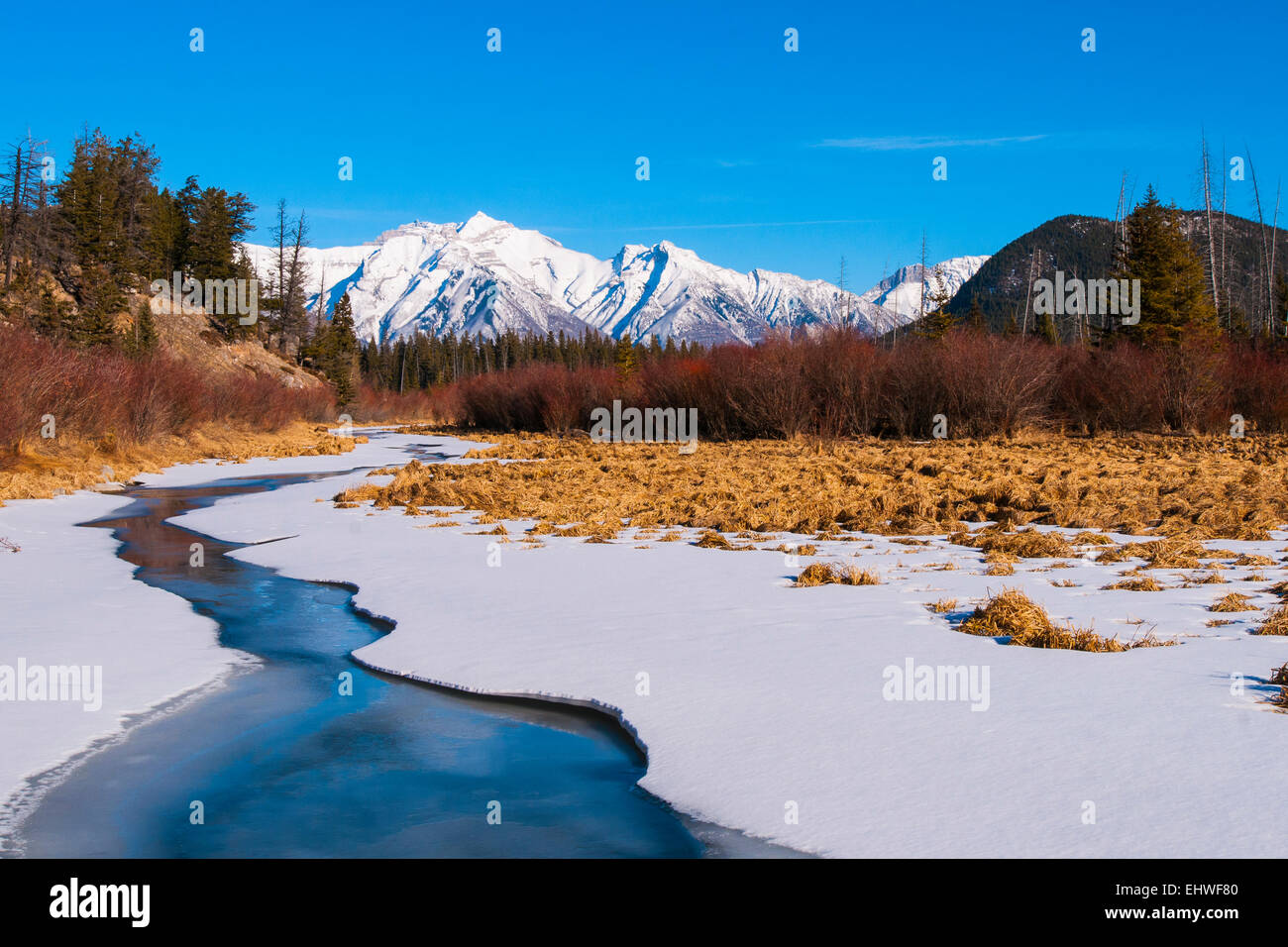 Mount Rundle and Vermilion Lakes in winter, Banff National Park Alberta ...