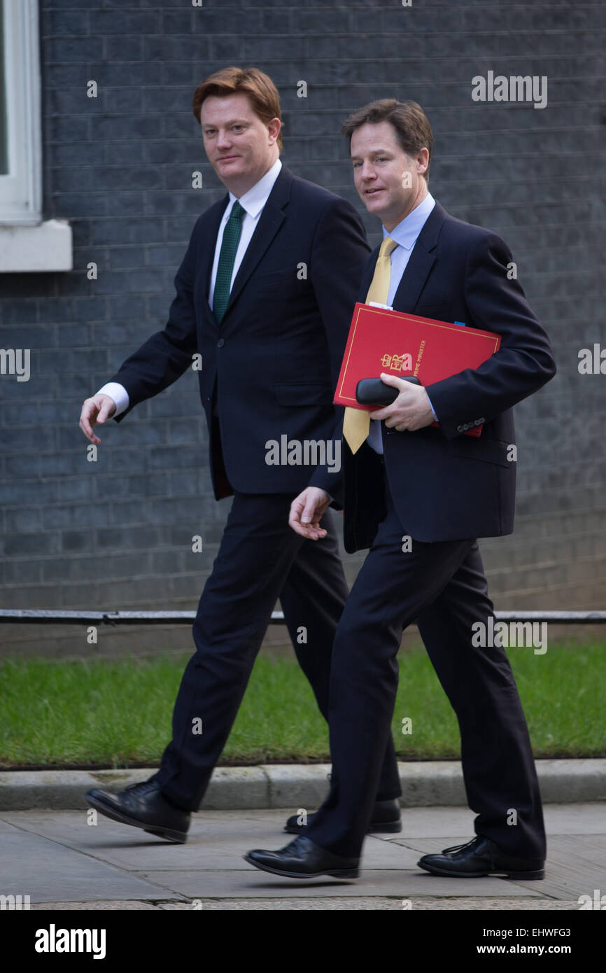 Downing Street, London UK. 18th March 2015. Danny Alexander MP (Left ...