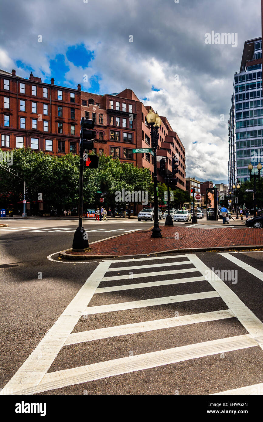 Crosswalk and buildings on a street in Boston, Massachusetts Stock ...