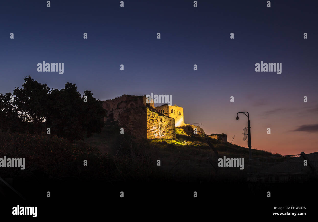 Dawn in Rosh Haayin, Israel Ruins of Mirabel, a Crusader castle, built ...