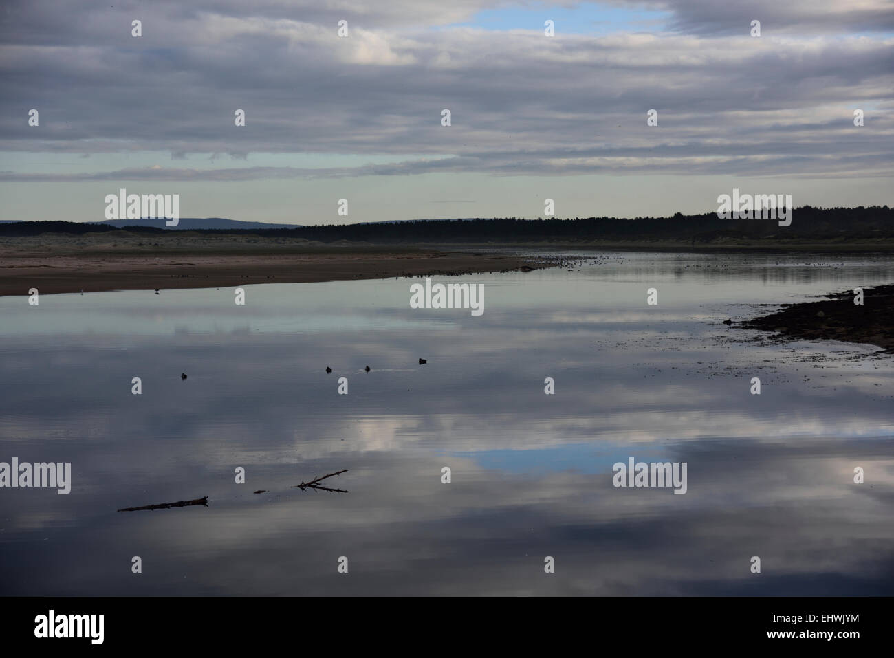 The river Lossie estuary where the river Lossie meets the sea and the ...