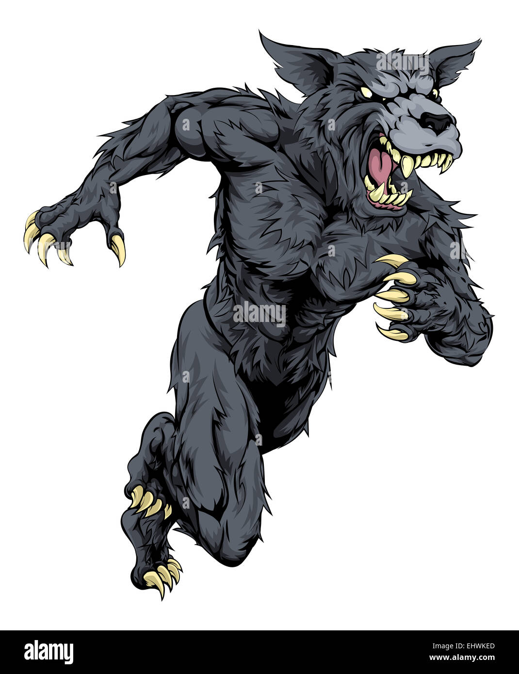 A charging running wolf or werewolf character, great as a sports or ...