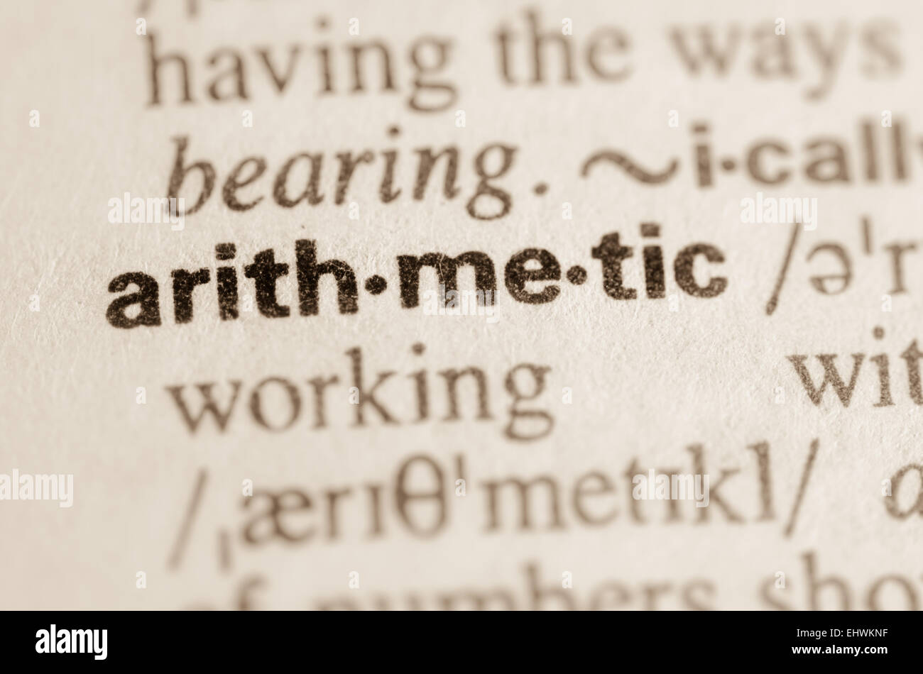 Definition of word arithmetic in dictionary Stock Photo - Alamy