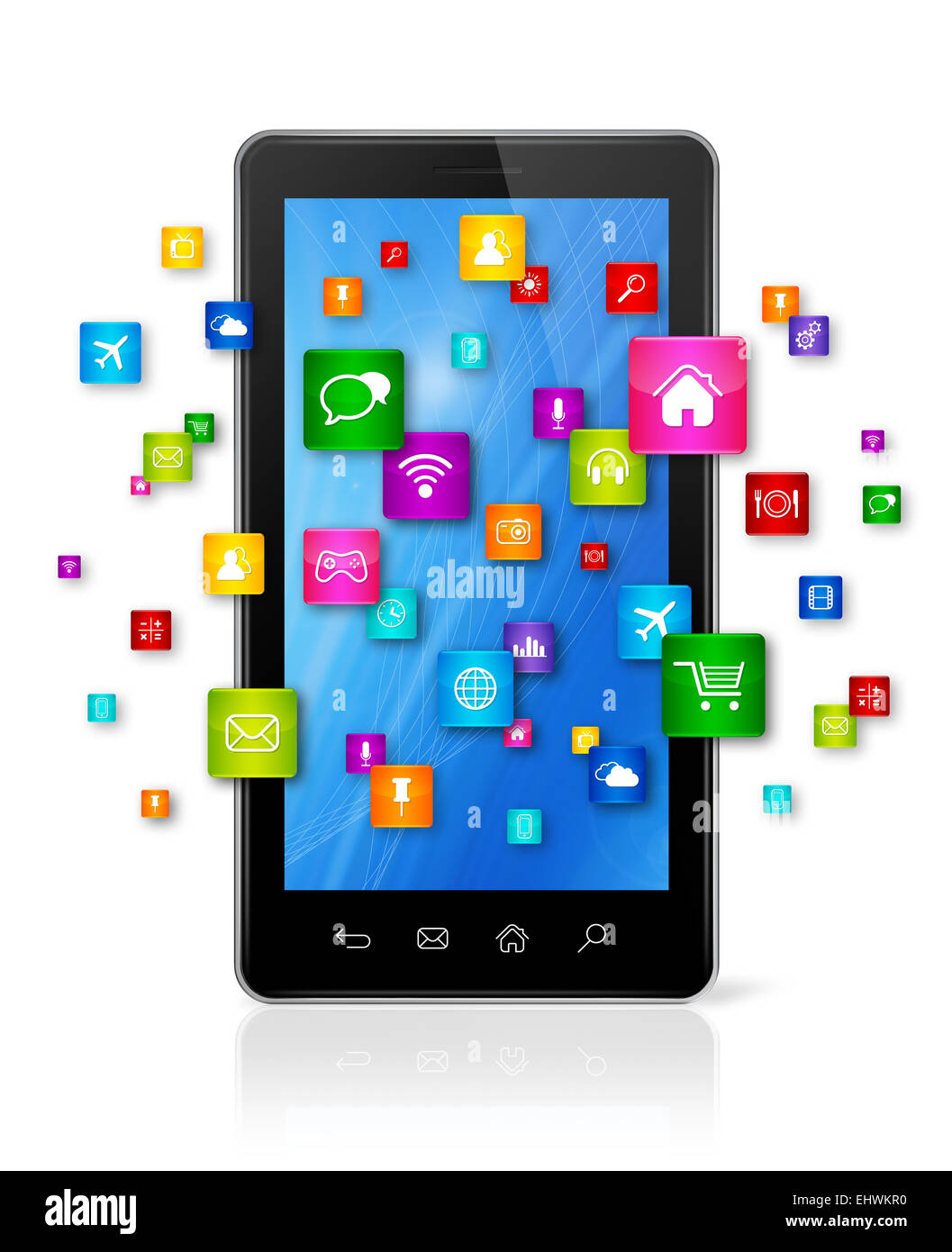 3D Mobile Phone with flying apps icons - isolated on white Stock Photo ...