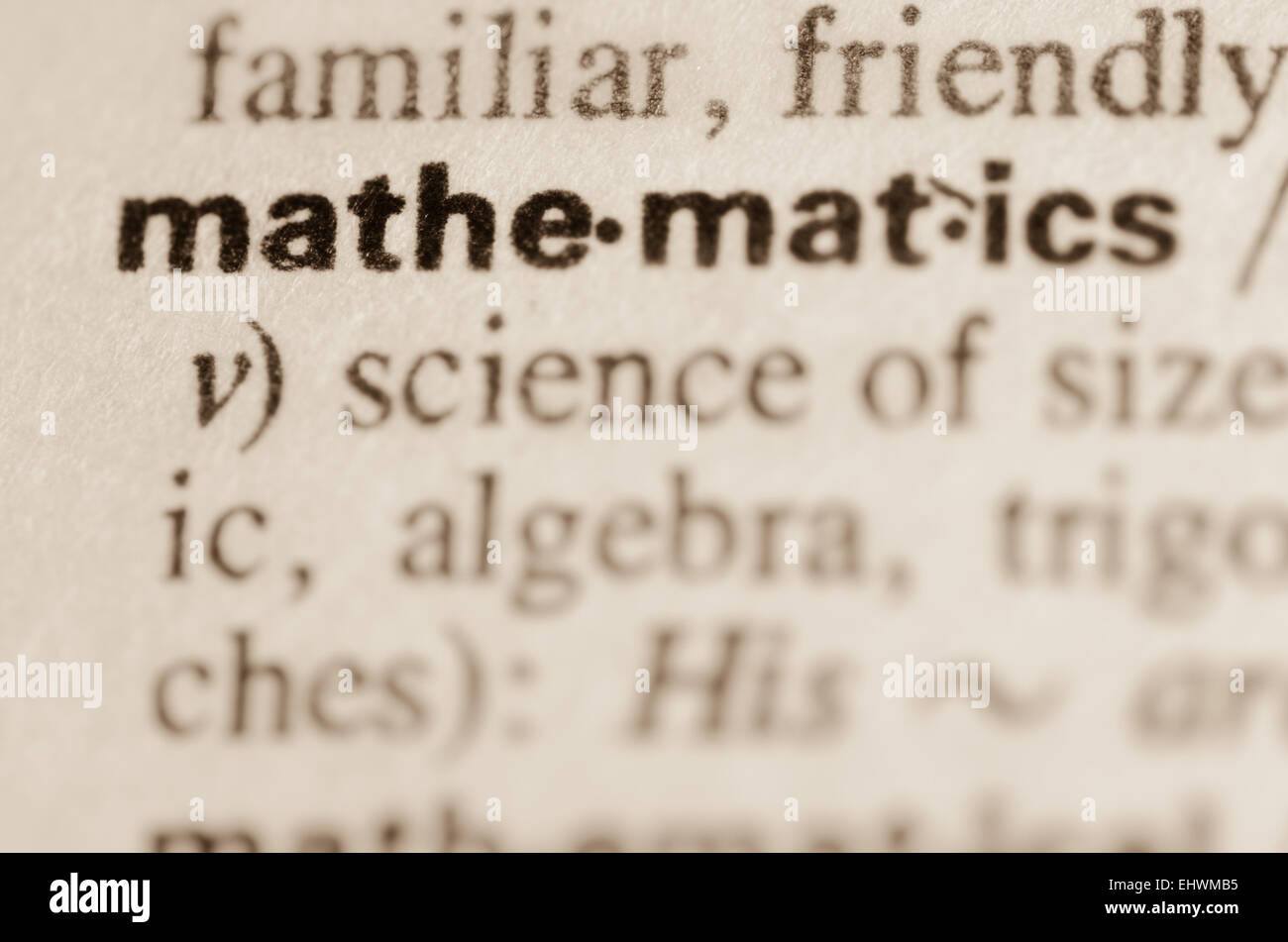 Definition of word mathematics in dictionary Stock Photo - Alamy