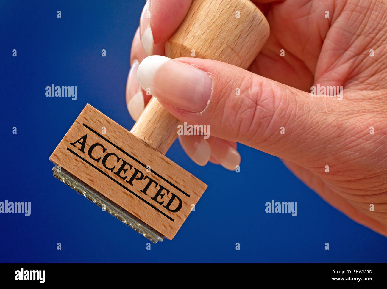 Accepted - stamp with female hand Stock Photo - Alamy