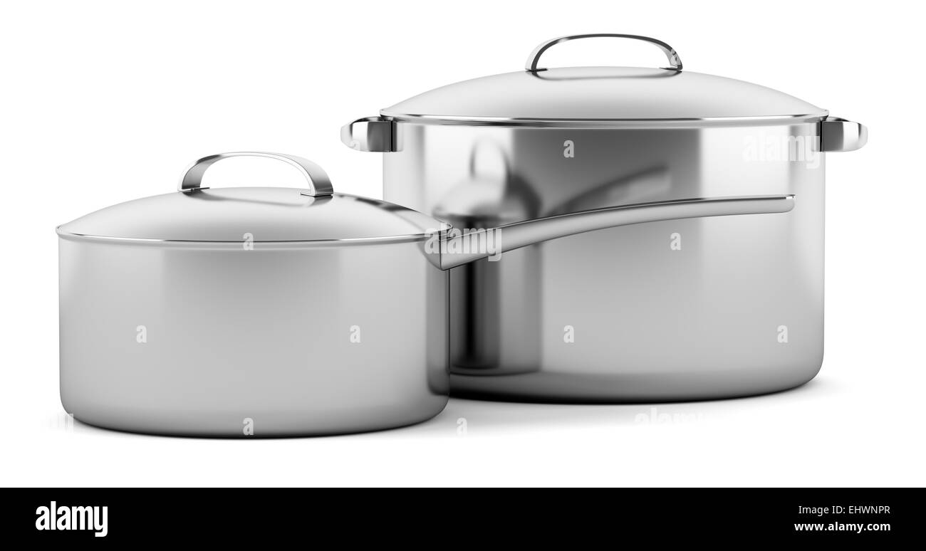 two cooking pans isolated on white background Stock Photo - Alamy