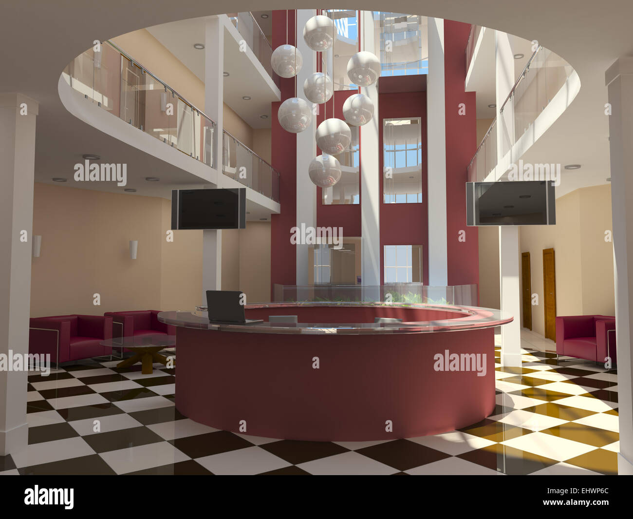modern hotel lobby with red reception Stock Photo - Alamy