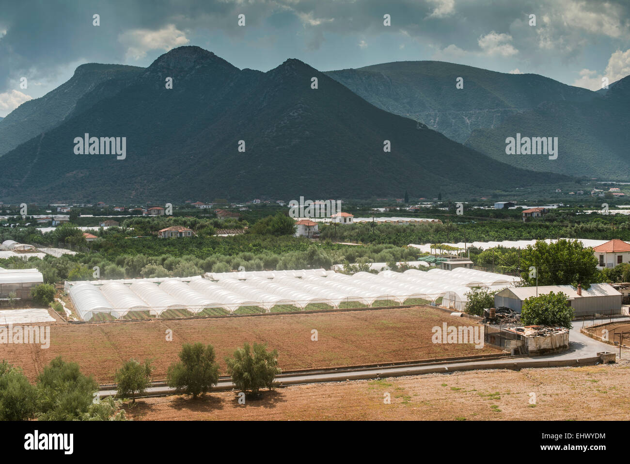 Greece, Peloponnese, greenhouses at landscape Stock Photo - Alamy