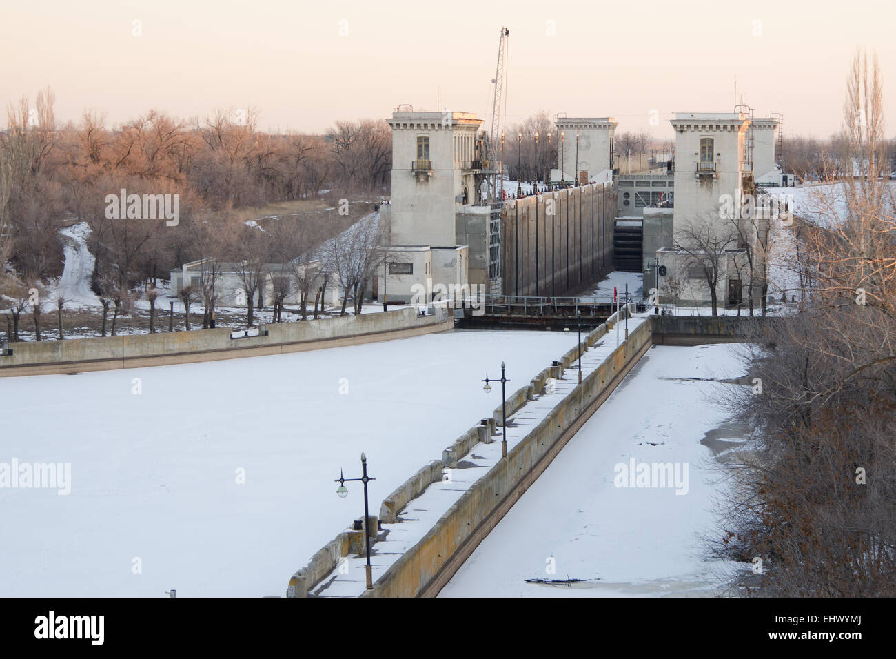 View of the Gateway 2 Volga-Don Canal Lenin winter Stock Photo - Alamy