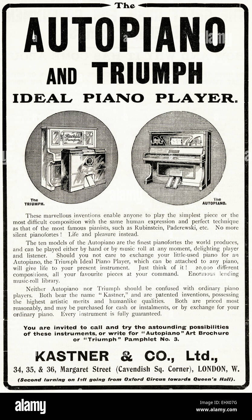 Advert for AUTOPIANO by Kastner & Co of London in Edwardian era ...