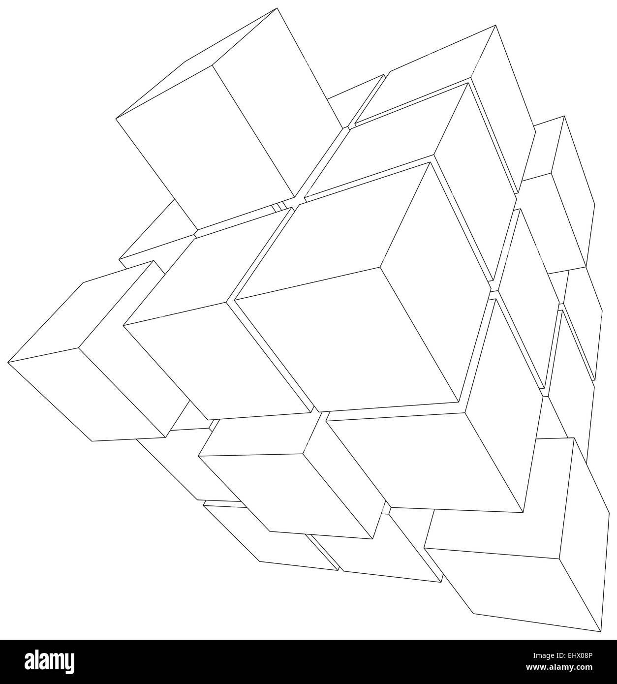 3d rectangle illustration outline Black and White Stock Photos & Images ...