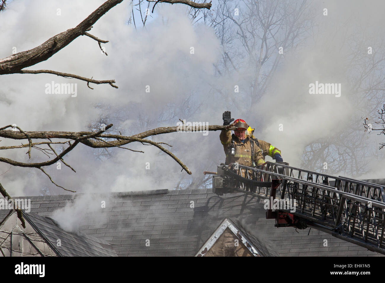 Detroit, Michigan - Firefighters battle a fire which destroyed a vacant ...