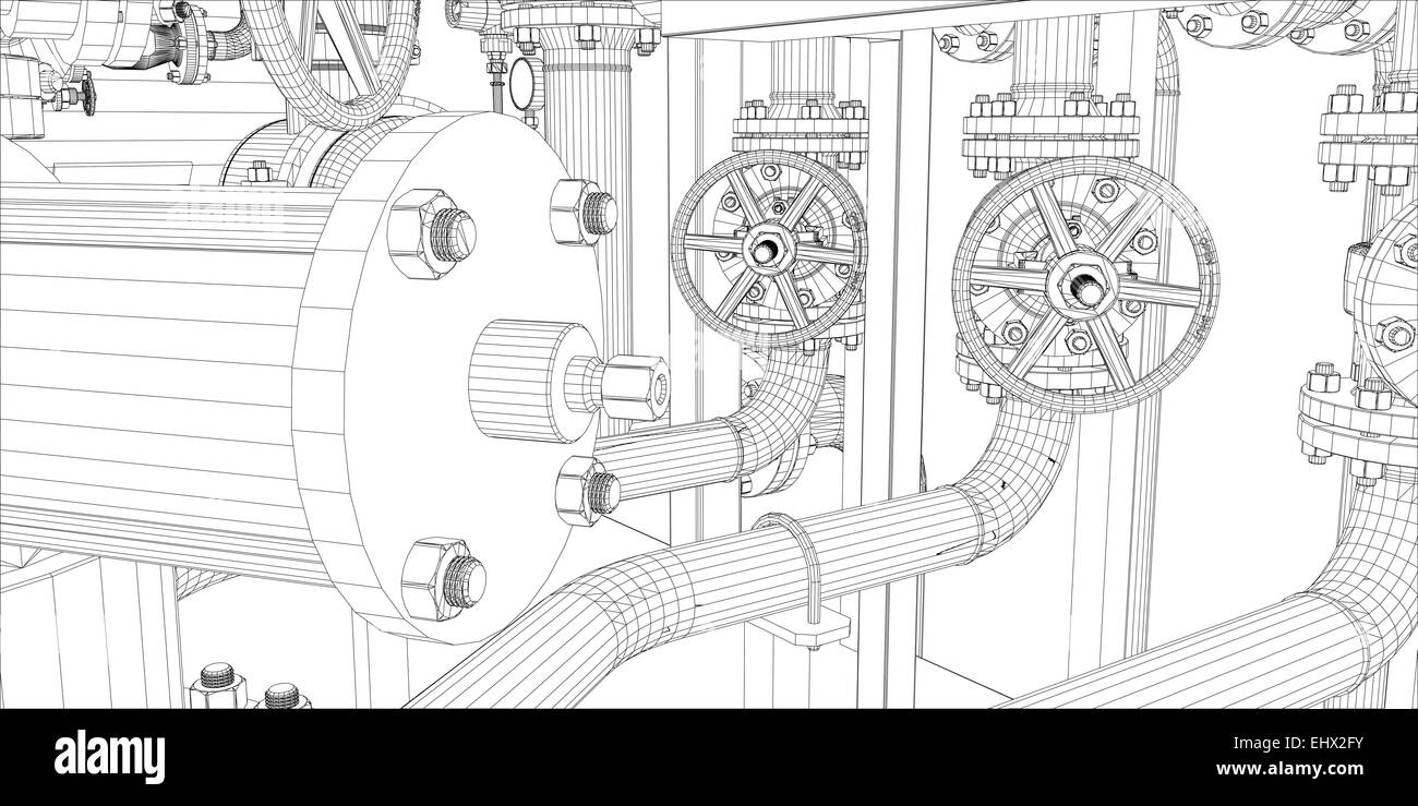 Wire-frame industrial equipment on white background Stock Photo - Alamy