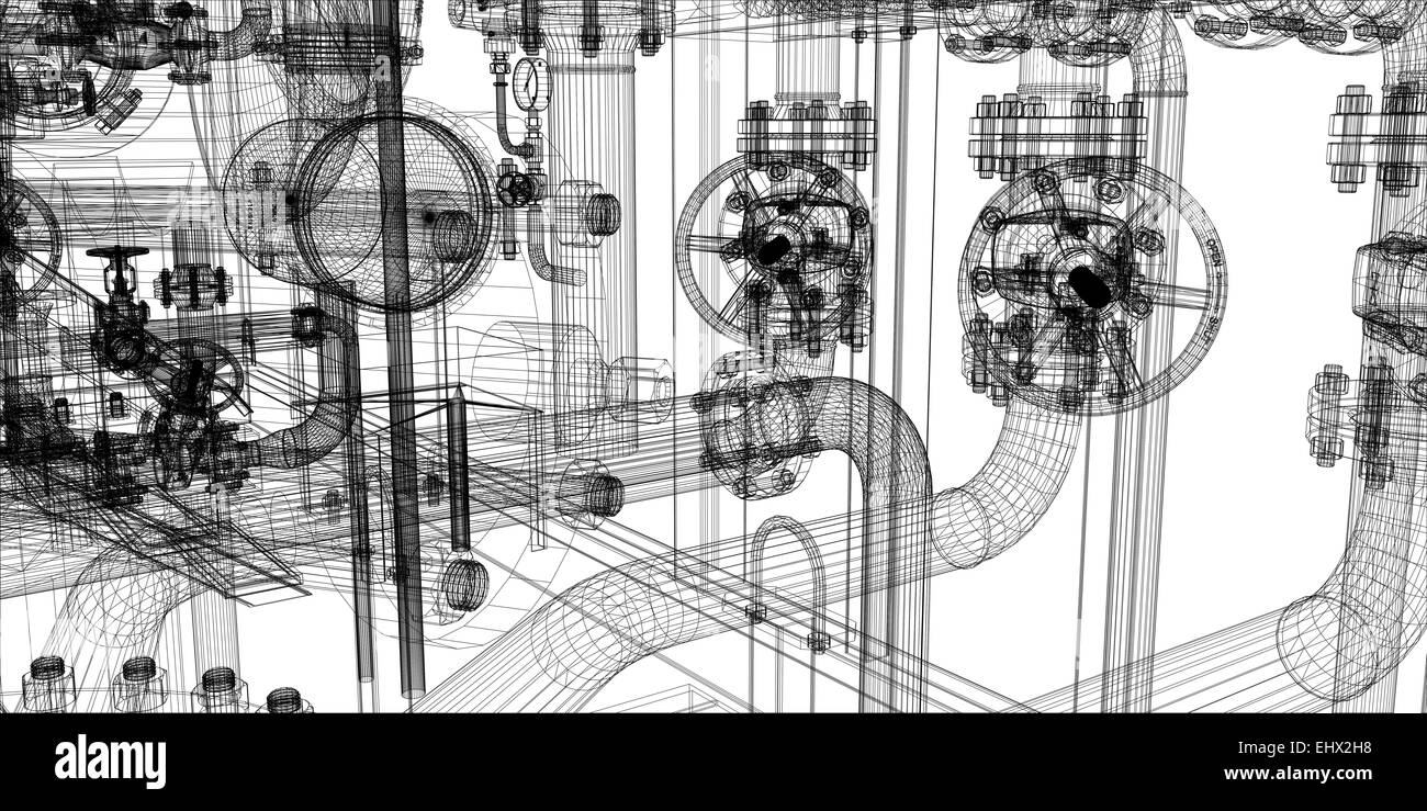 Wire-frame industrial equipment on white background Stock Photo - Alamy