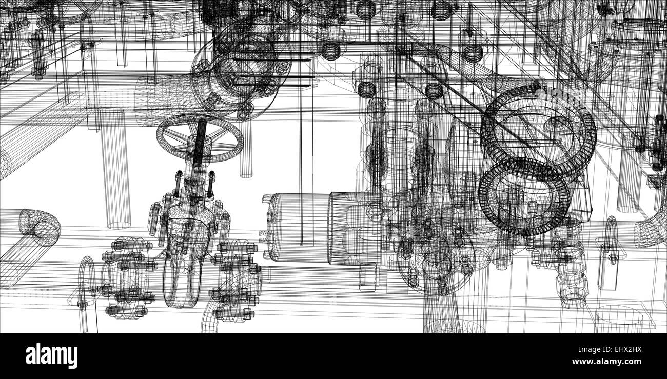 Wire-frame industrial equipment on white background Stock Photo - Alamy