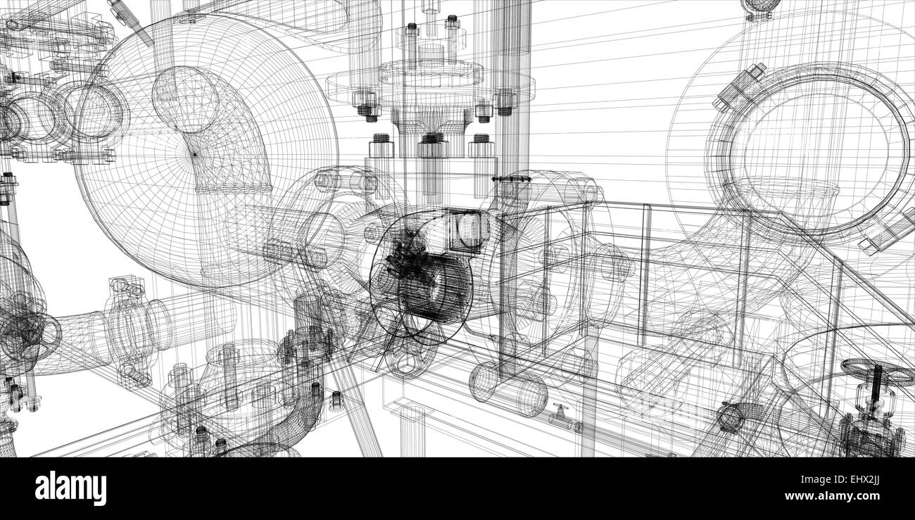 Wire-frame industrial equipment on white background Stock Photo - Alamy