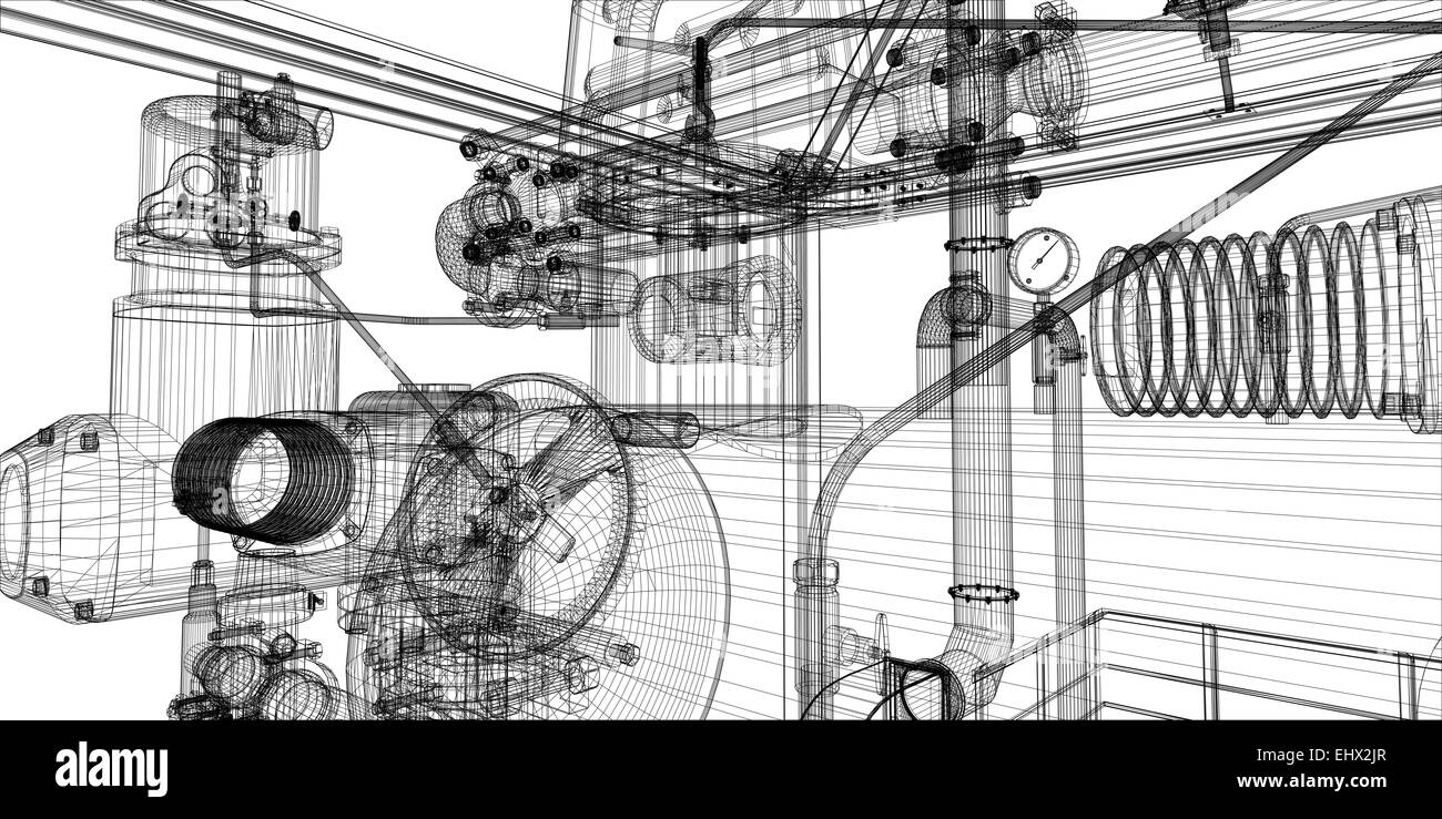 Wire-frame industrial equipment on white background Stock Photo - Alamy