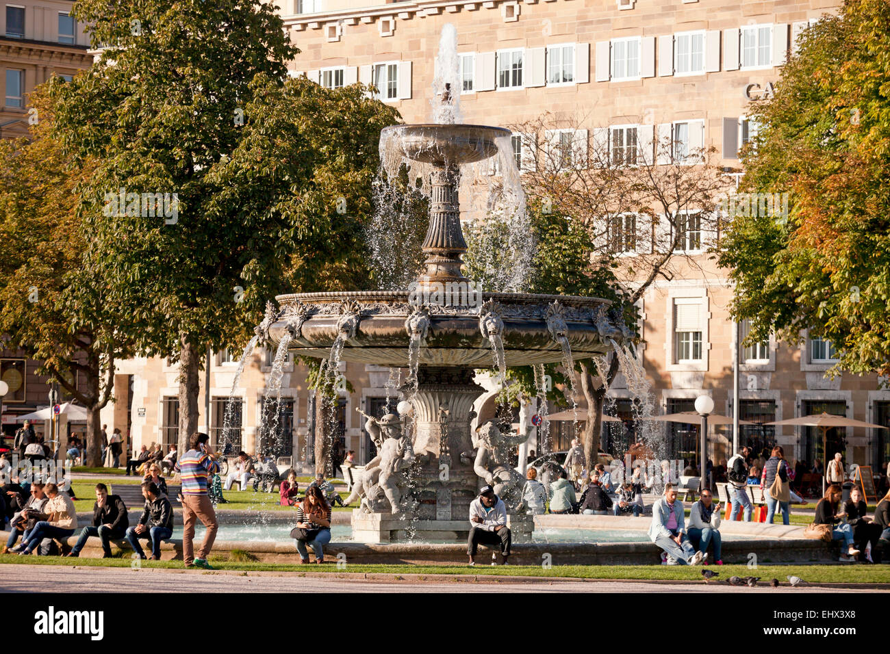 Germany, Baden Wuerttemberg, Stuttgart, Palace Square, people at ...