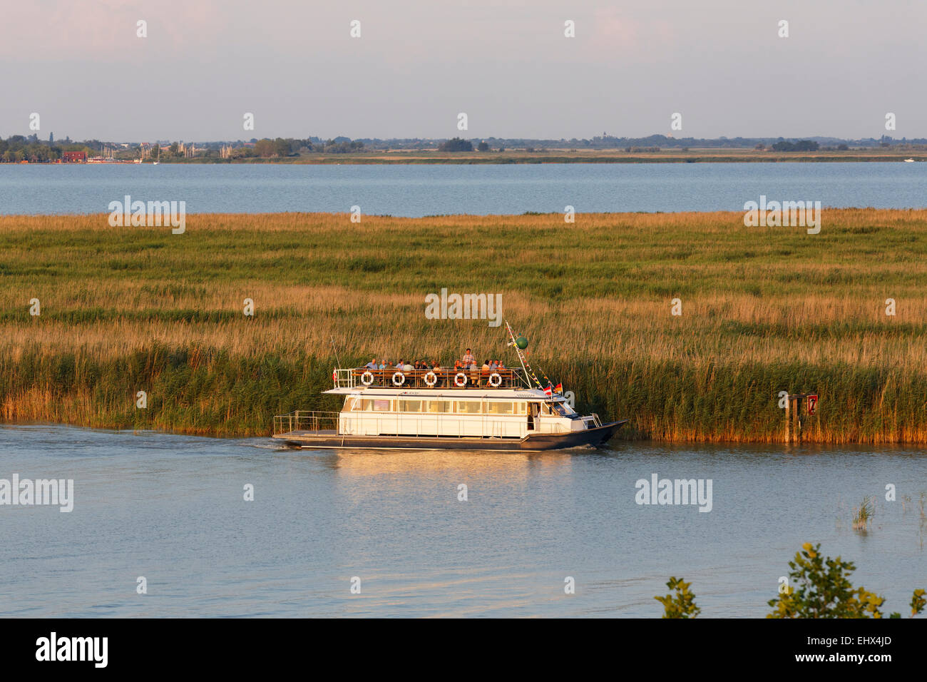 Austria, Burgenland, Lake Neusiedl, tourboat near Moerbisch am See ...