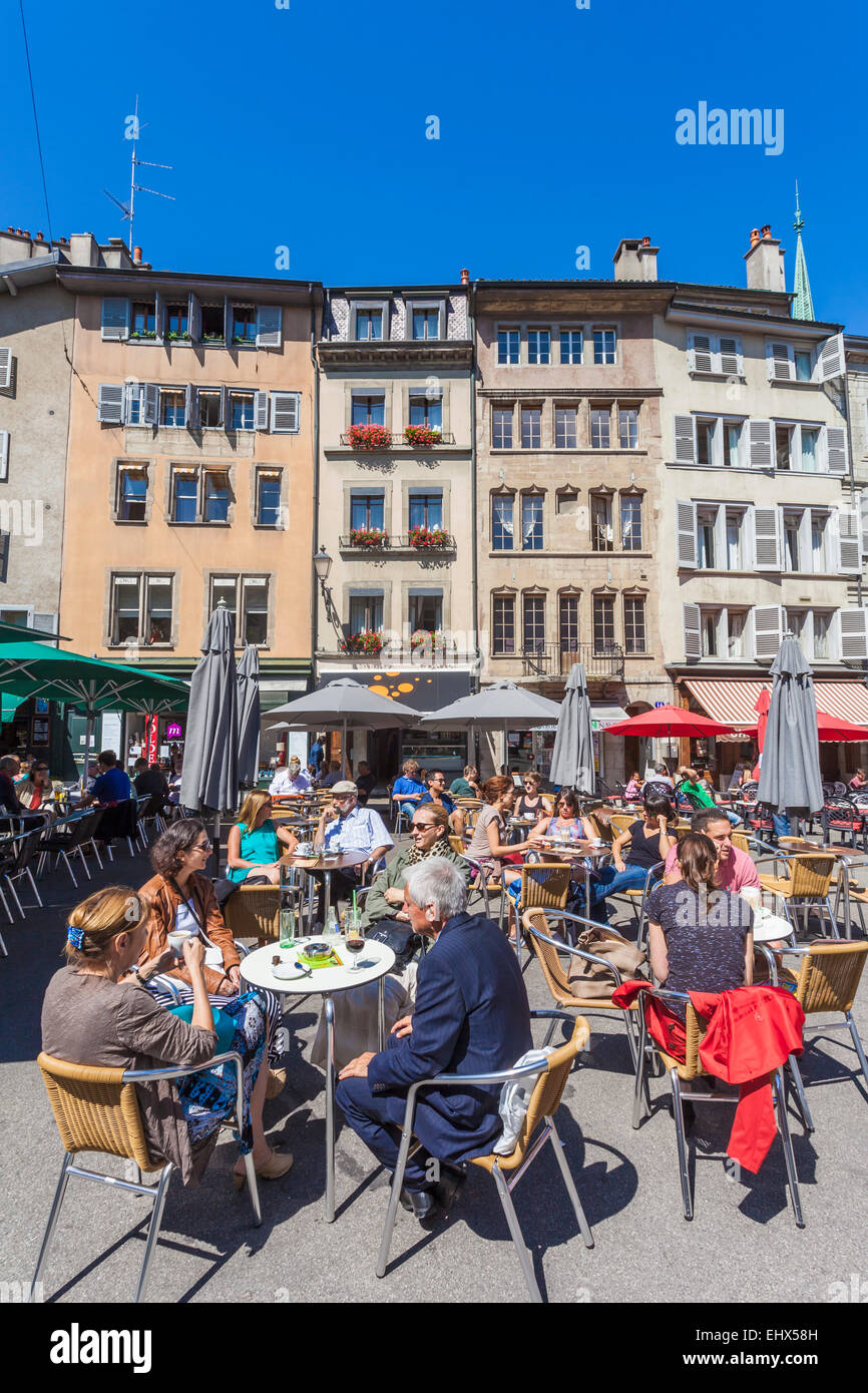 Switzerland, Geneva, cafes and restaurants at Place du Bourg-de-Four ...