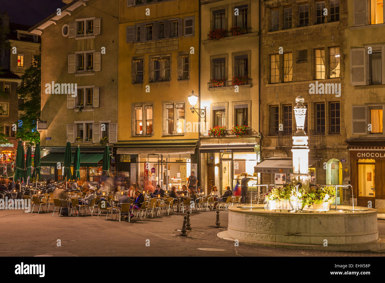 Switzerland, Geneva, cafes and restaurants at Place du Bourg-de-Four at ...