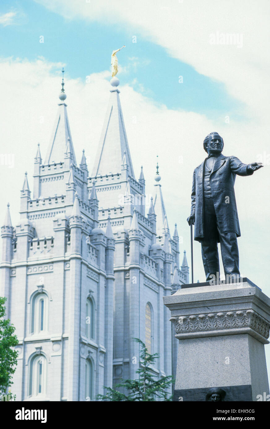 SALT LAKE CITY, UT – SEPTEMBER 13: A statue of Brigham Young stands in ...