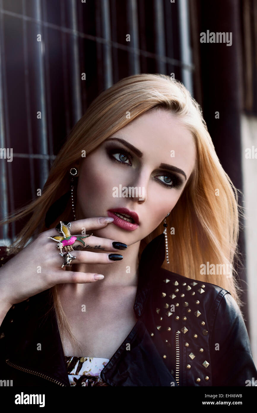 Portrait of rouged blond woman Stock Photo - Alamy