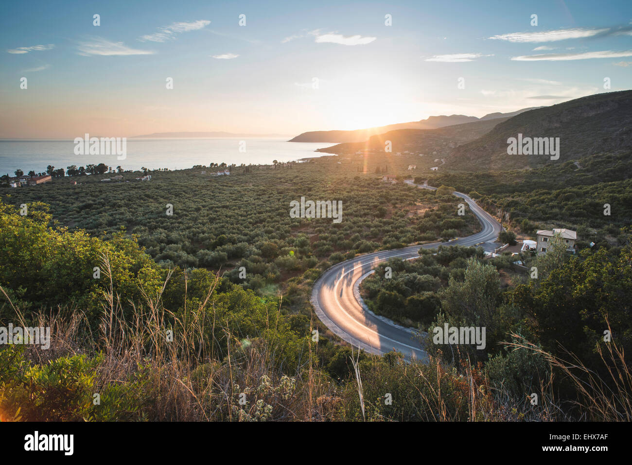 Greece, Mani, landscape at sunset Stock Photo - Alamy
