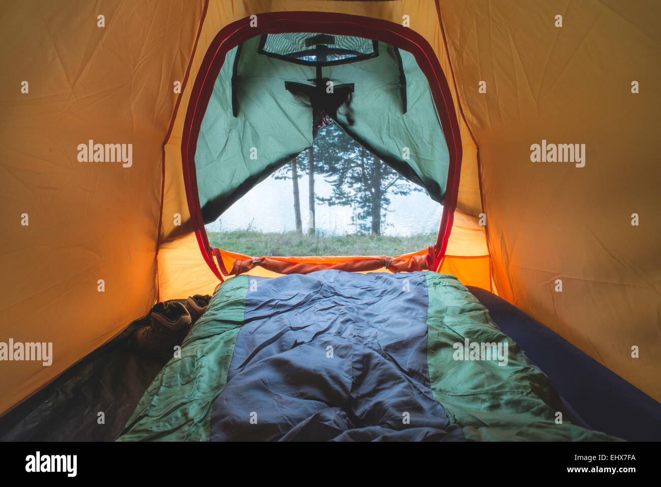 Sleeping bag inside tent hi-res stock photography and images - Alamy