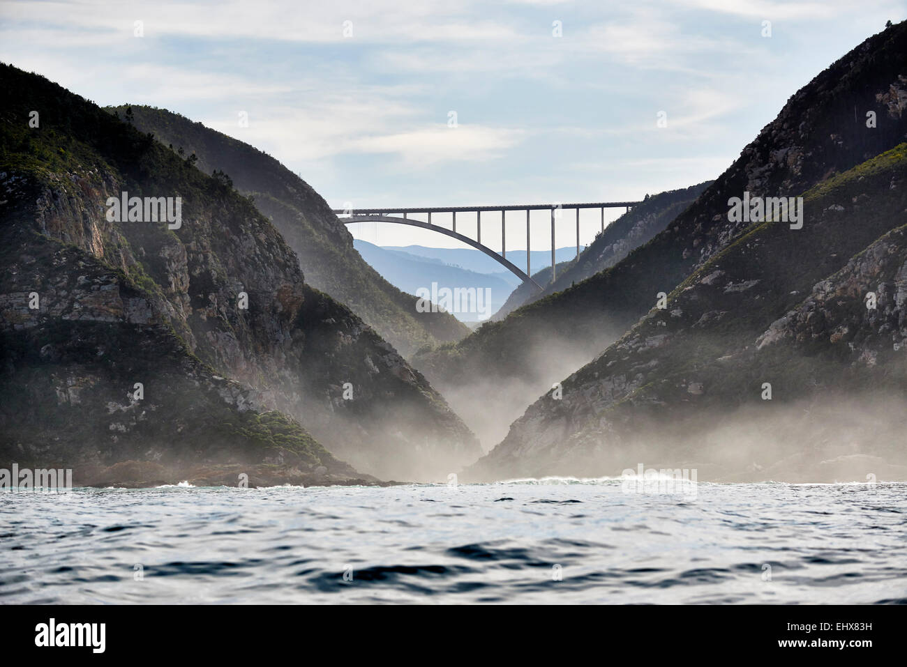Bloukrans Bridge from seaside with Bloukrans River Mouth, famous for ...