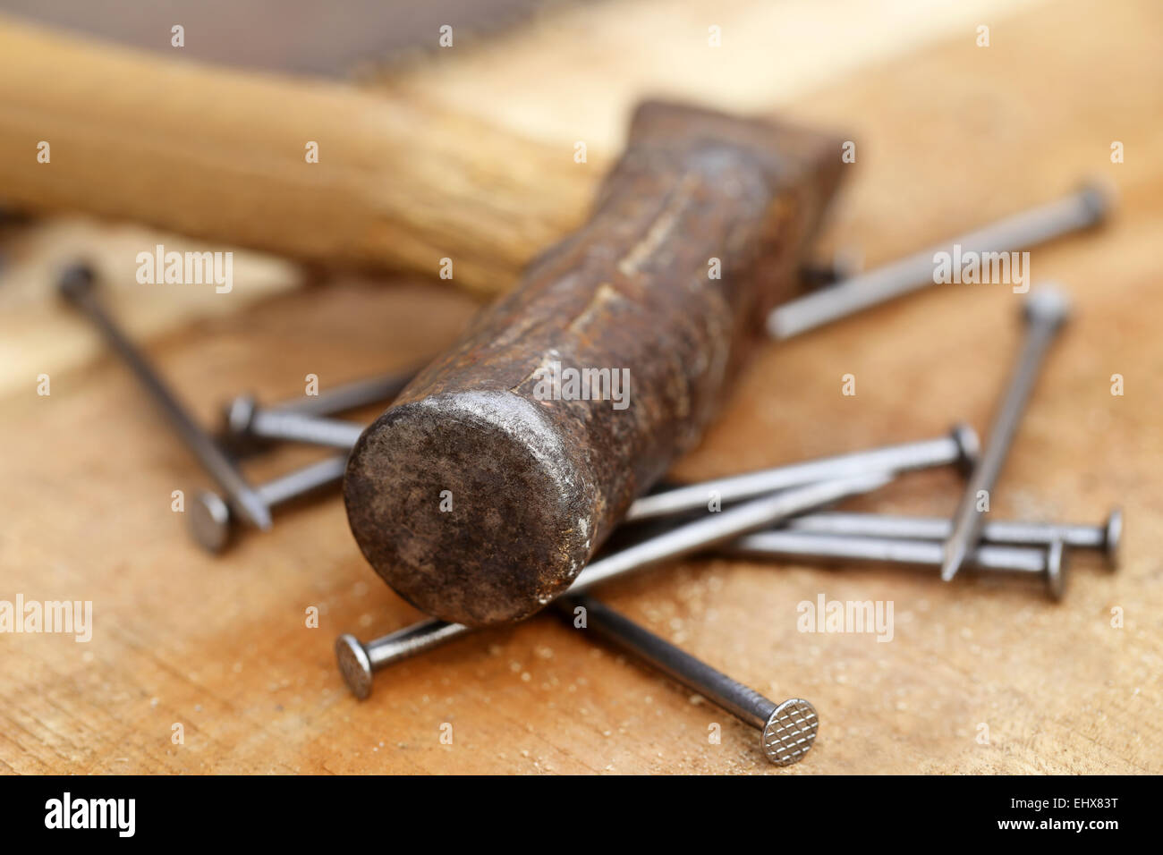 Close up of a Hammer and nails Stock Photo - Alamy
