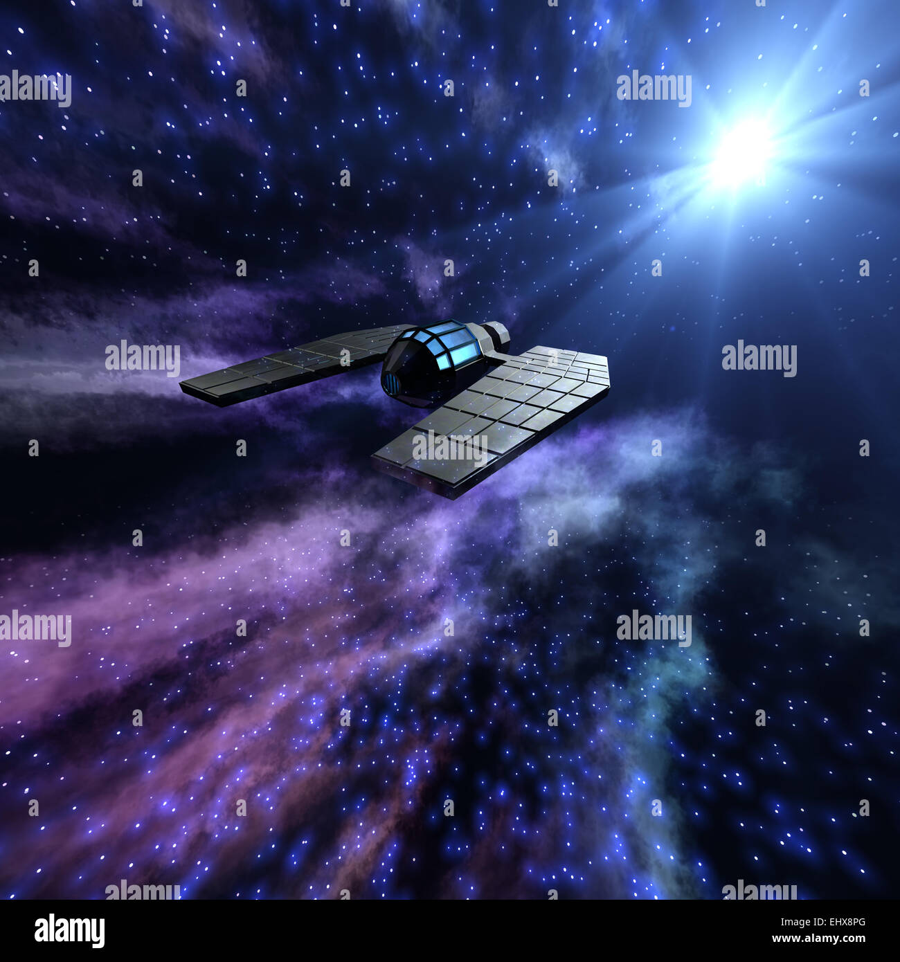 Magnificent starry space 3d scene with a spaceship Stock Photo - Alamy