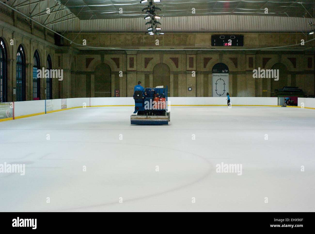 Ice resurfacing machine at indoor ice rink at Alexandra Palace ...