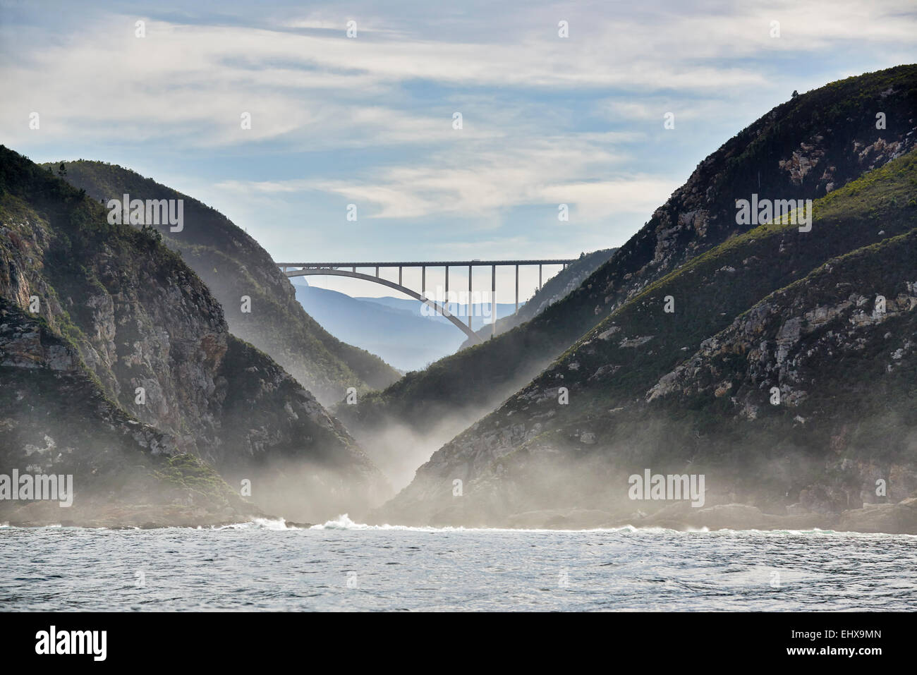 Bloukrans Bridge from seaside with Bloukrans River Mouth, famous for ...