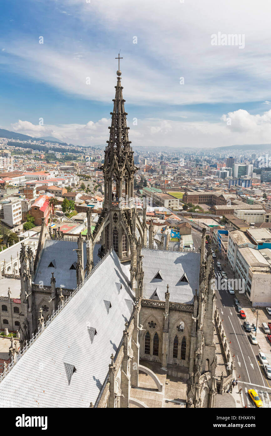 Ecuador, Quito, church steeple of the Basilica of the National Vow ...