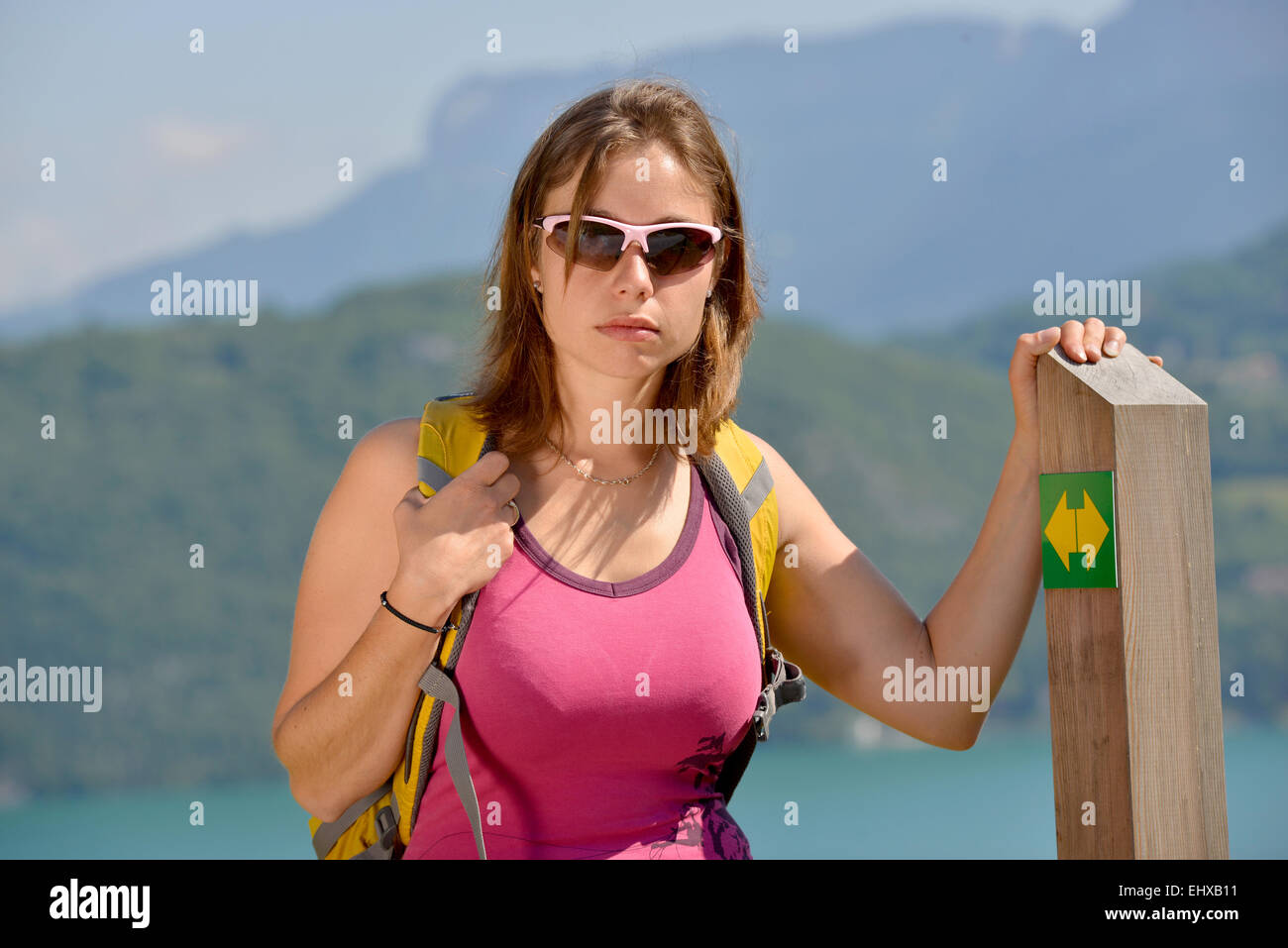pretty young woman is hiking in the Franch Alps Stock Photo - Alamy