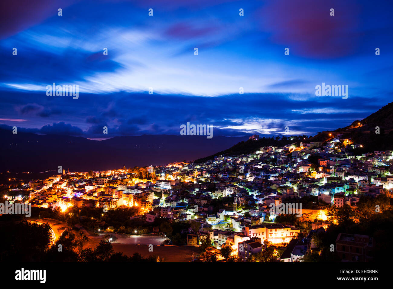 Town of Chefchaouen at night, Morocco Stock Photo - Alamy