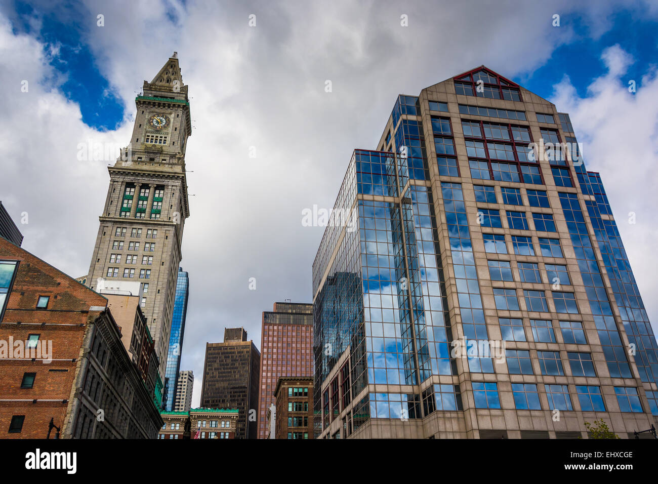 Modern building and clock tower in Boston, Massachusetts Stock Photo ...