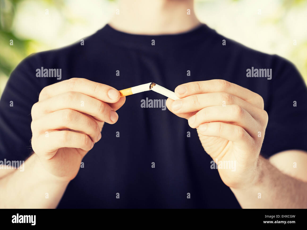 man breaking the cigarette with hands Stock Photo - Alamy