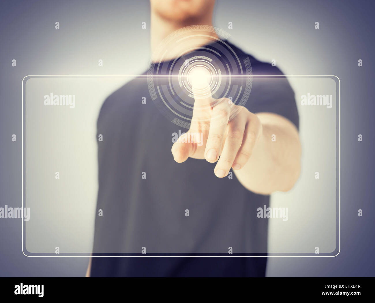 male hand touching virtual screen Stock Photo - Alamy