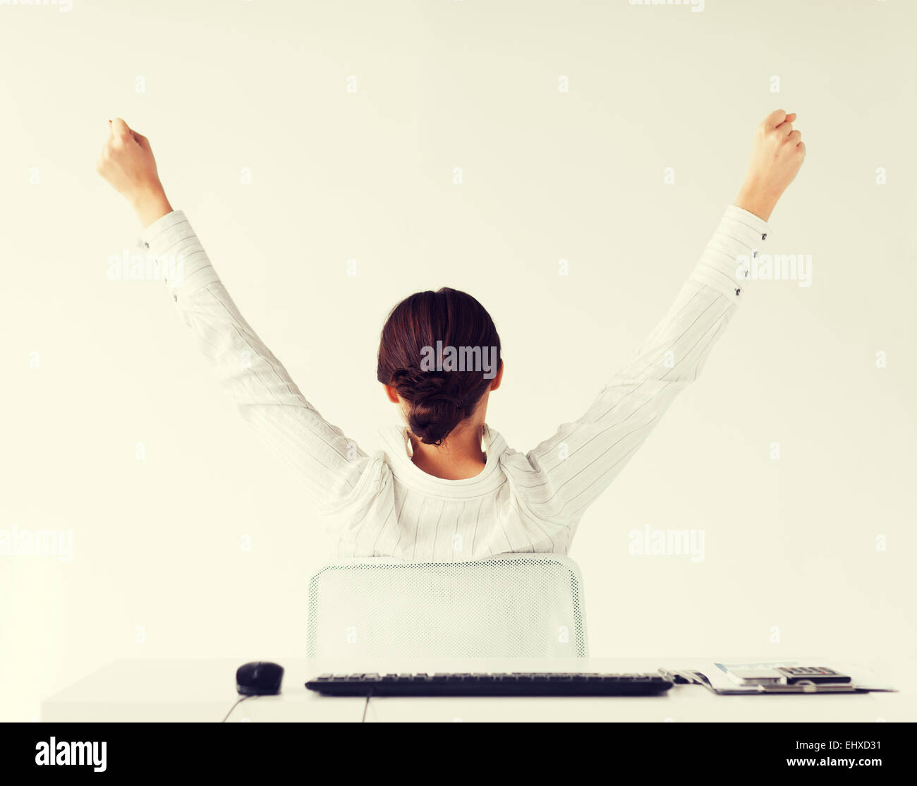 woman from the back with raised hands Stock Photo - Alamy
