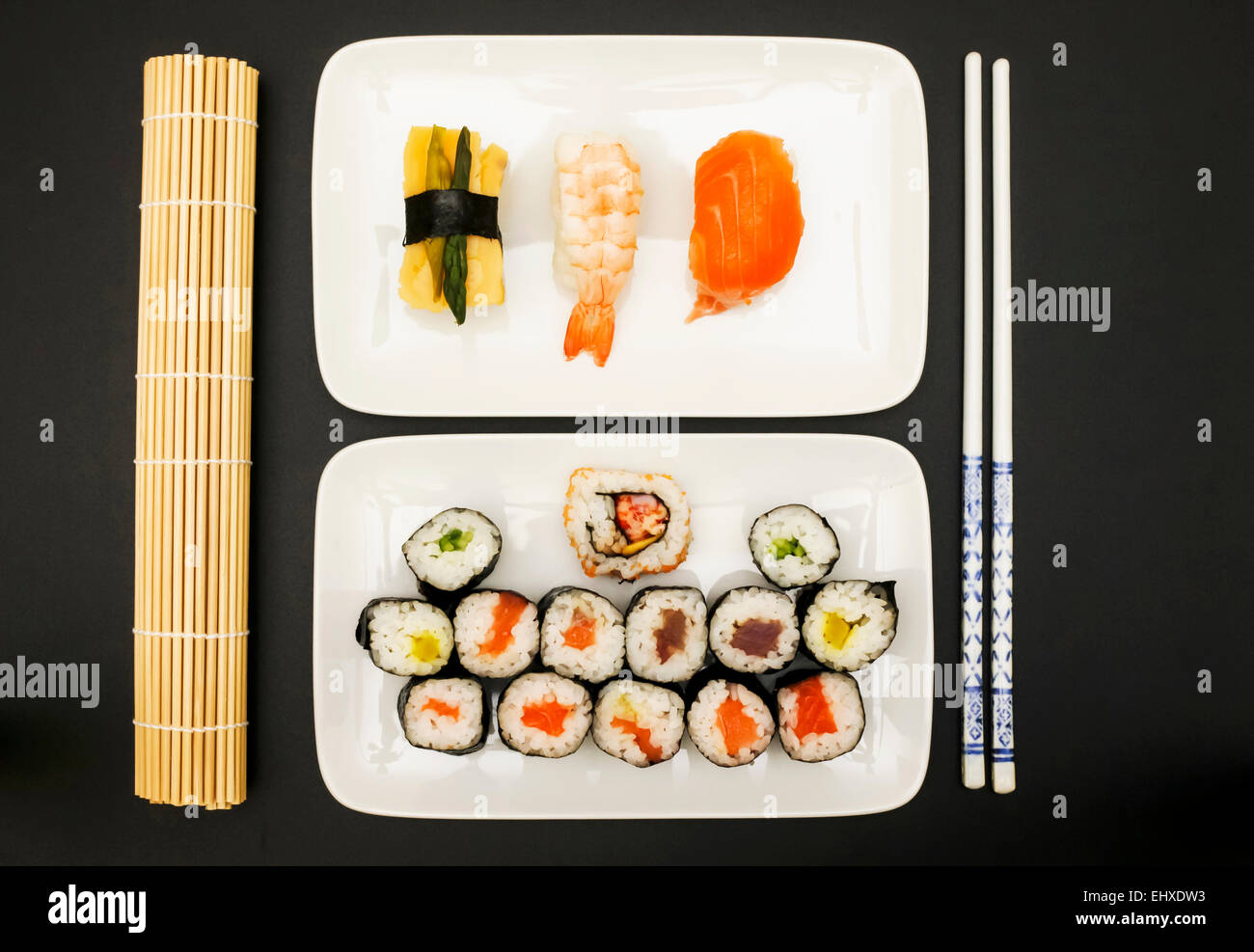 Sushi Nigiri, Maki, Inside-Out on plate Stock Photo - Alamy