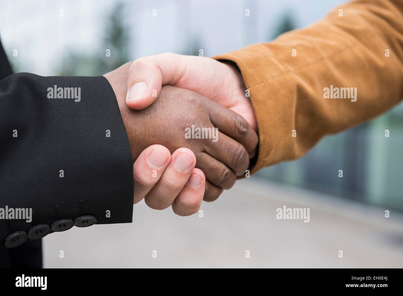 Hand shake businessmen African Caucasian close up Stock Photo - Alamy