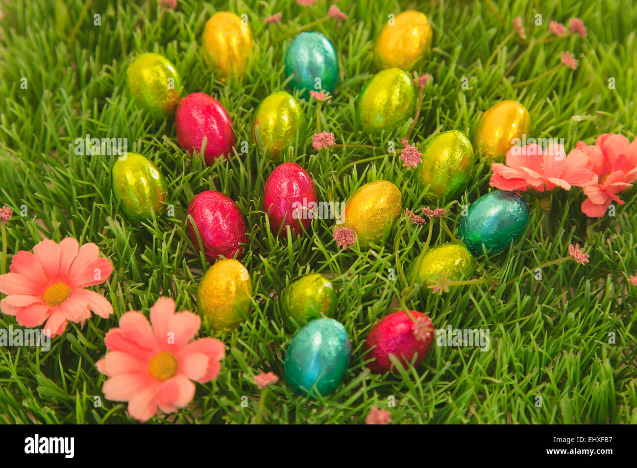 Festivals, Religious, Easter, Mini chocolate eggs sat on green ...