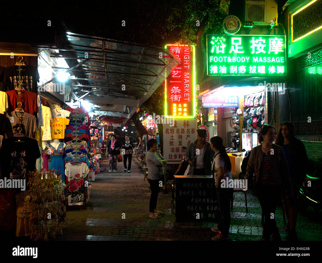 Massage parlor neon sign on a street in Guilin, China, Asia Stock Photo ...