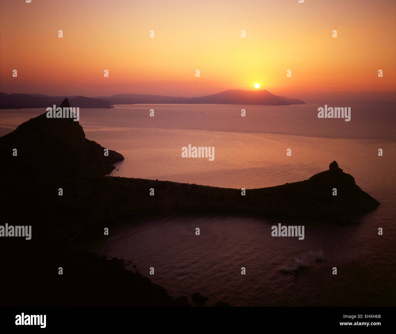 Capes Capchik and Meganom (Crimea) at sunrise. Top view Stock Photo - Alamy
